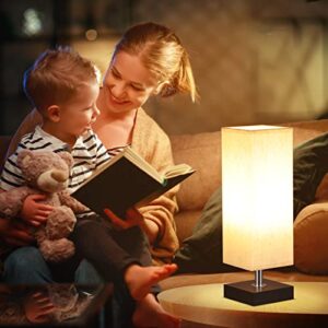 aooshine Small Table Lamp for Bedroom - Bedside Lamps for Nightstand, Minimalist Solid Wood Night Stand Light Lamp with Square Fabric Shade, Desk Reading Lamp for Kids Room Living Room Office Dorm