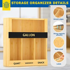 Bamboo Ziplock Bag Storage Organizer for Drawer Baggie Organizer dispenser Compatible with Slider Quart,Gallon, Solimo, Glad, Hefty for Gallon, Sandwich and Snack Variety Size Bag