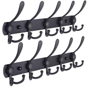 dseap coat rack wall mounted – 5 tri hooks, heavy duty, stainless steel, metal coat hook rail for coat hat towel purse robes mudroom bathroom entryway (black, 2 packs)