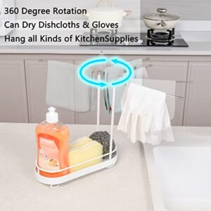 AFYDTMY Sponge Holder for Kitchen Sink,360° Rotating Dish Cloth Holder & Removable Drain Pan,Kitchen Sink Caddy Organizer for Sponge Brush Soap Dish Dish Cloth Rack