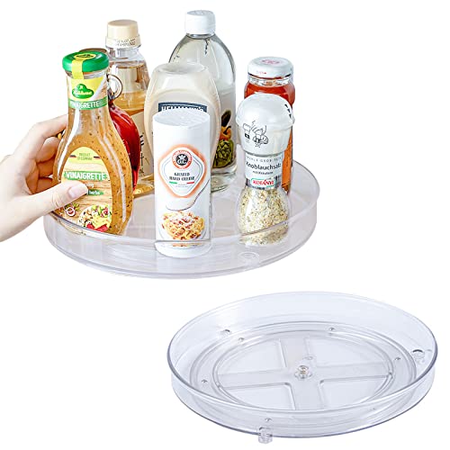 2 Pack Pantry Cabinet Lazy Susan, 10.6" Plastic Rotating Spice Rack Makeup Turntable Organizer for Cabinet, Pantry, Fridge, Farmhouse and Kitchen