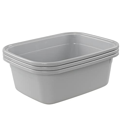 Sandmovie 18 Quart Plastic Dish Basin, Shallow Plastic Sink Basin, 3 Packs, Grey