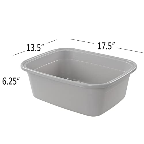 Sandmovie 18 Quart Plastic Dish Basin, Shallow Plastic Sink Basin, 3 Packs, Grey