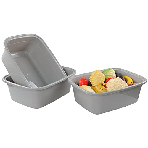 Sandmovie 18 Quart Plastic Dish Basin, Shallow Plastic Sink Basin, 3 Packs, Grey