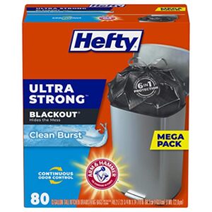 hefty ultra strong tall kitchen trash bags, blackout, clean burst, 13 gallon, 80 count