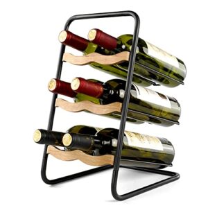 yangshuo wine rack countertop, 3-tier freestanding wine holder for 6 wine bottles, wooden wine storage rack for kitchen bar, dining room, living room