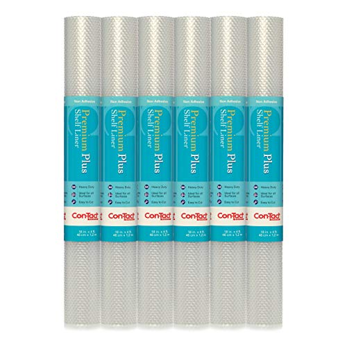 Con-Tact Brand Premium Plus Heavy Duty Non-Adhesive Shelf and Drawer Liner, 18" x 4', Nova Crystal Clear, 6 Rolls