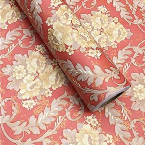 simplemuji red damask self-adhesive shelf drawer liner pvc wallpaper for counter top closet 17.7”x98”