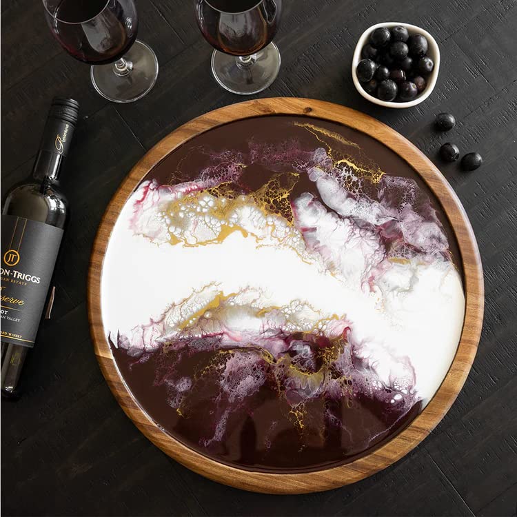 LYNN & LIANA Acacia Lazy Susan Merlot, 16-inch Diameter, Serveware, Kitchen