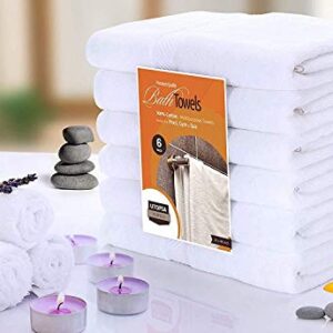 Utopia Towels 6 Pack Bath Towel Set, 100% Ring Spun Cotton (24 x 48 Inches) Medium Lightweight and Highly Absorbent Quick Drying Towels, Premium Towels for Hotel, Spa and Bathroom (White)