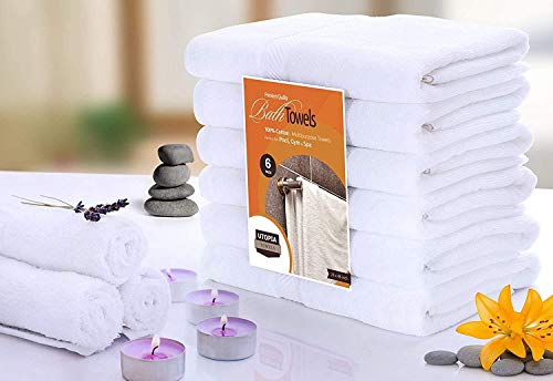 Utopia Towels 6 Pack Bath Towel Set, 100% Ring Spun Cotton (24 x 48 Inches) Medium Lightweight and Highly Absorbent Quick Drying Towels, Premium Towels for Hotel, Spa and Bathroom (White)