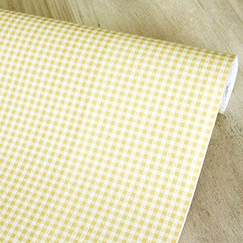 Yifely Yellow & White Checkered Plaid Furniture Paper Self-Adhesive Shelf Liner Base Cabinet Decor 17.7 Inch by 9.8 Feet