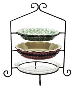 saving shepherd 3 tier pie plate stand – solid satin black wrought iron triple rack display amish handmade in usa