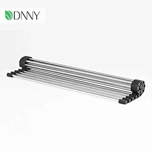 Dish Rack Sponge Holder Stainless Steel RV Roll up Shelf Over Sink Drainer for Recreational Vehicle Large (17.2x15.7x0.7) inch