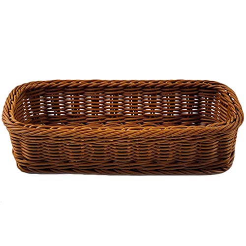 Cabilock Imitation Rattan Woven Flatware Basket Chopsticks Fork Storage Tray Kitchen Cutlery and Utensil Organizer Silverware Countertop Storage Container