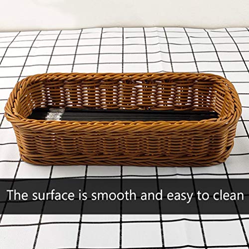 Cabilock Imitation Rattan Woven Flatware Basket Chopsticks Fork Storage Tray Kitchen Cutlery and Utensil Organizer Silverware Countertop Storage Container