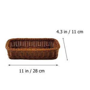 Cabilock Imitation Rattan Woven Flatware Basket Chopsticks Fork Storage Tray Kitchen Cutlery and Utensil Organizer Silverware Countertop Storage Container