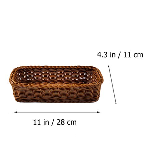 Cabilock Imitation Rattan Woven Flatware Basket Chopsticks Fork Storage Tray Kitchen Cutlery and Utensil Organizer Silverware Countertop Storage Container