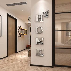 doeean home wall decor letter signs acrylic mirror wall stickers wall decorations for living room bedroom home decor wall decals (silver, 47.2 x 15.7)