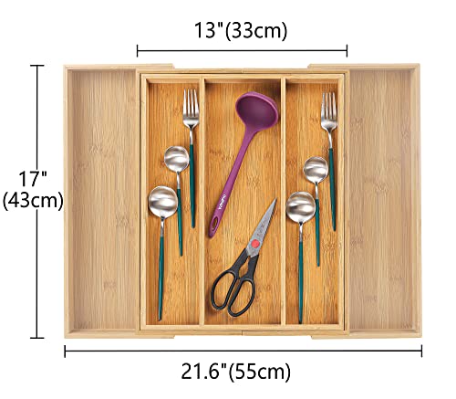 Utoplike In-drawer Knife Block Bamboo Kitchen 12 Knifes Drawer Organizer and Flatware Expandable Kitchen Drawer Organizer Set