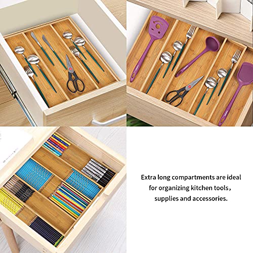 Utoplike In-drawer Knife Block Bamboo Kitchen 12 Knifes Drawer Organizer and Flatware Expandable Kitchen Drawer Organizer Set