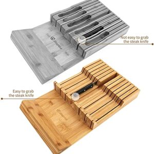 Utoplike In-drawer Knife Block Bamboo Kitchen 12 Knifes Drawer Organizer and Flatware Expandable Kitchen Drawer Organizer Set