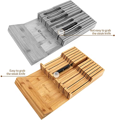 Utoplike In-drawer Knife Block Bamboo Kitchen 12 Knifes Drawer Organizer and Flatware Expandable Kitchen Drawer Organizer Set