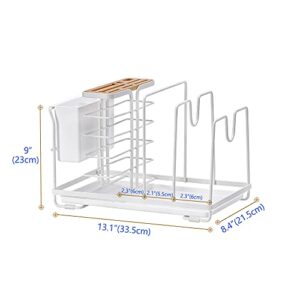 Poeland Multifunctional Kitchen Pantry Organizer Rack, Knife Holder, Countertop Kitchenware Rack, Pot Lid Holder