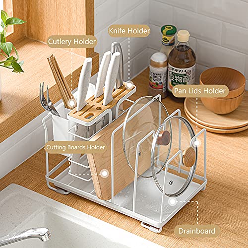 Poeland Multifunctional Kitchen Pantry Organizer Rack, Knife Holder, Countertop Kitchenware Rack, Pot Lid Holder