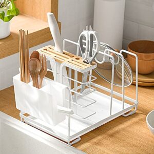 Poeland Multifunctional Kitchen Pantry Organizer Rack, Knife Holder, Countertop Kitchenware Rack, Pot Lid Holder