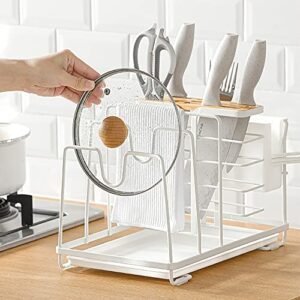 Poeland Multifunctional Kitchen Pantry Organizer Rack, Knife Holder, Countertop Kitchenware Rack, Pot Lid Holder