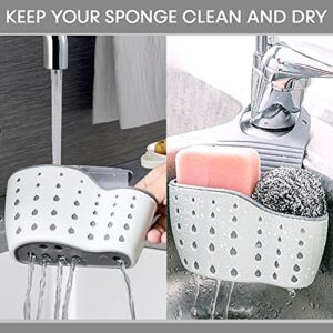 Comfecto Kitchen Faucet Sponge Holder, 2 Pack Hanging Kitchen Faucets Caddy Organizer with Adjustable Strap and Holes for Drying, Space Saving Sink Sider for Dish Soap Dishwashing Brush