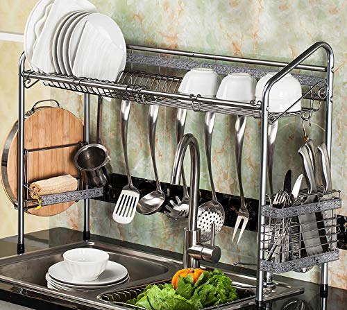 Premium Racks Professional Over The Sink Dish Rack - Fully Customizable - Multipurpose - Large Capacity (Chromium Steel)