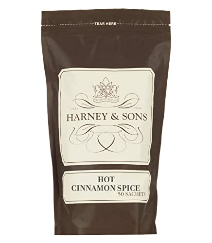 Harney and Sons Hot Cinnamon Spice, Bag of 50 Sachets, Black Tea w/ Orange Pieces and Cloves (Pack of 1) (Packaging may vary)