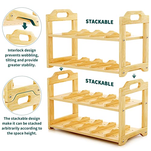 KOK KAY Water Bottle Organizer, Stackable Wine Rack Storage, 2 Layers Holds up to 10 Bottles, Adjustable Bamboo Water Bottle Storage Organizer Rack