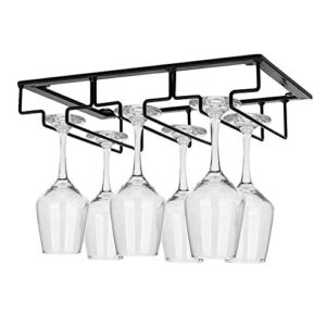 wine glass rack,under cabinet stemware wine glass holder glasses storage hanger metal with 3 rows for bar kitchen (black)