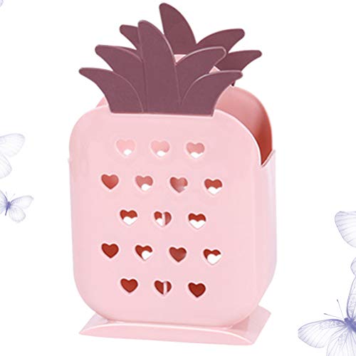 Kichvoe Kitchen Utensils Holder Pineapple Shaped Silverware Organizer Plastic Chopsticks Caddy Coffee Bar Countertop Organizer Spoon Chopsticks Cup with Drain Hole - Pink