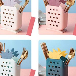 Kichvoe Kitchen Utensils Holder Pineapple Shaped Silverware Organizer Plastic Chopsticks Caddy Coffee Bar Countertop Organizer Spoon Chopsticks Cup with Drain Hole - Pink