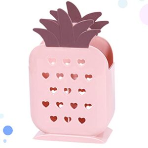 Kichvoe Kitchen Utensils Holder Pineapple Shaped Silverware Organizer Plastic Chopsticks Caddy Coffee Bar Countertop Organizer Spoon Chopsticks Cup with Drain Hole - Pink