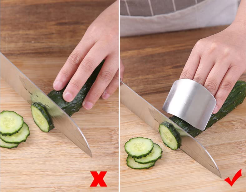 8 Pcs Finger Protector for Cutting Food,Stainless Steel Finetaur Finger Guard for Cutting Vegetables,Finger Shield for Dicing Slicing Chopping Thumb Finger Guard(Double)