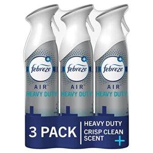 febreze air freshener spray, air deodorizer odor fighter spray for strong odors, bathroom deodorizer, heavy duty crisp clean scent, 8.8 oz (pack of 3), bathroom spray, air refresher