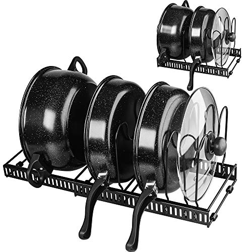 Tomorotec Pot and Pan Organizer for Cabinet Lid Holder Expandable, Attom Tech Home Cabinet Pot Lid Storage Rack Organizer for Frying Pan Kitchen (Black)