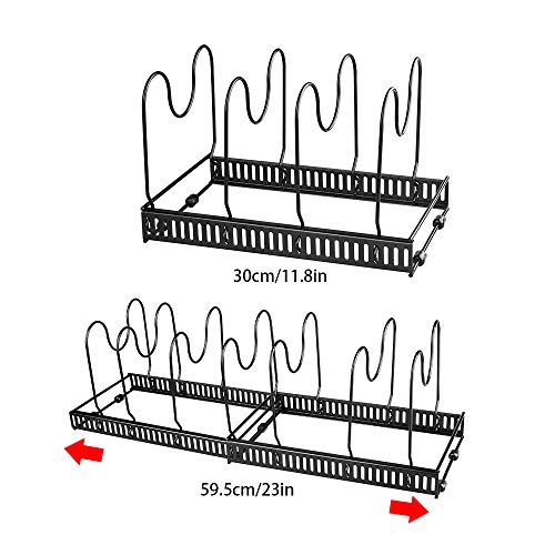 Tomorotec Pot and Pan Organizer for Cabinet Lid Holder Expandable, Attom Tech Home Cabinet Pot Lid Storage Rack Organizer for Frying Pan Kitchen (Black)