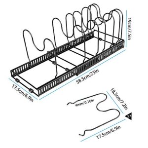 Tomorotec Pot and Pan Organizer for Cabinet Lid Holder Expandable, Attom Tech Home Cabinet Pot Lid Storage Rack Organizer for Frying Pan Kitchen (Black)