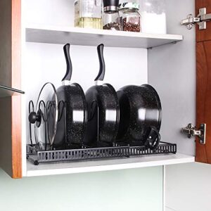 Tomorotec Pot and Pan Organizer for Cabinet Lid Holder Expandable, Attom Tech Home Cabinet Pot Lid Storage Rack Organizer for Frying Pan Kitchen (Black)