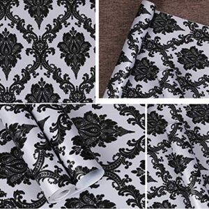 Black Damask Contact Paper Self Adhesive Shelf Liner Cabinets Drawer Wall Sticker Peel and Stick Wallpaper for Bathroom Bedroom 17.7" x 196"