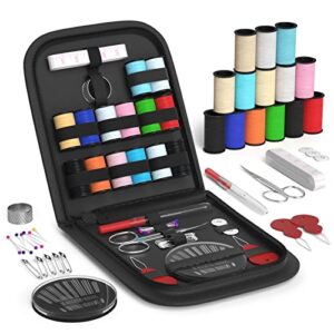 coquimbo sewing kit gifts for women, mom, traveler, adults, beginner, emergency, sewing supplies accessories with scissors, thimble, thread, sewing needles, tape measure etc (black, s)