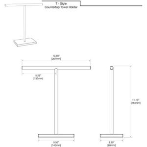 Gatco 1444MX Modern T-Shape Rectangle Base Freestanding Countertop Towel Holder, Matte Black