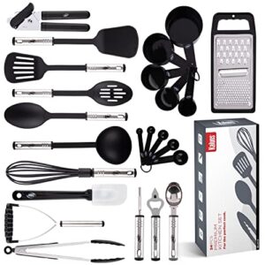 kitchen utensils set, cooking utensil set kitchen gadgets, pots and pans set nonstick and heat resistant, 24 pcs nylon and stainless steel, spatula set, apartment essentials kitchen cookware sets