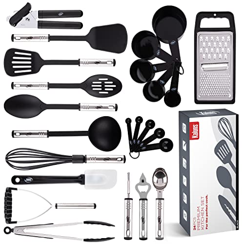 Kitchen Utensils Set, Cooking Utensil Set Kitchen Gadgets, Pots and Pans set Nonstick and Heat Resistant, 24 Pcs Nylon and Stainless Steel, Spatula Set, Apartment Essentials Kitchen Cookware Sets